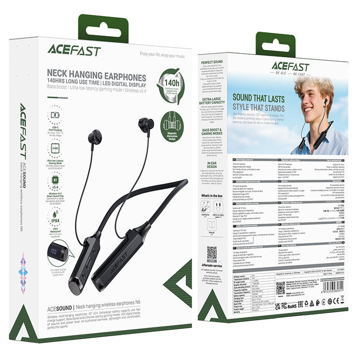 Acefast Neck Hanging Wireless Headphones Extra-Large Battery LED Digit ...
